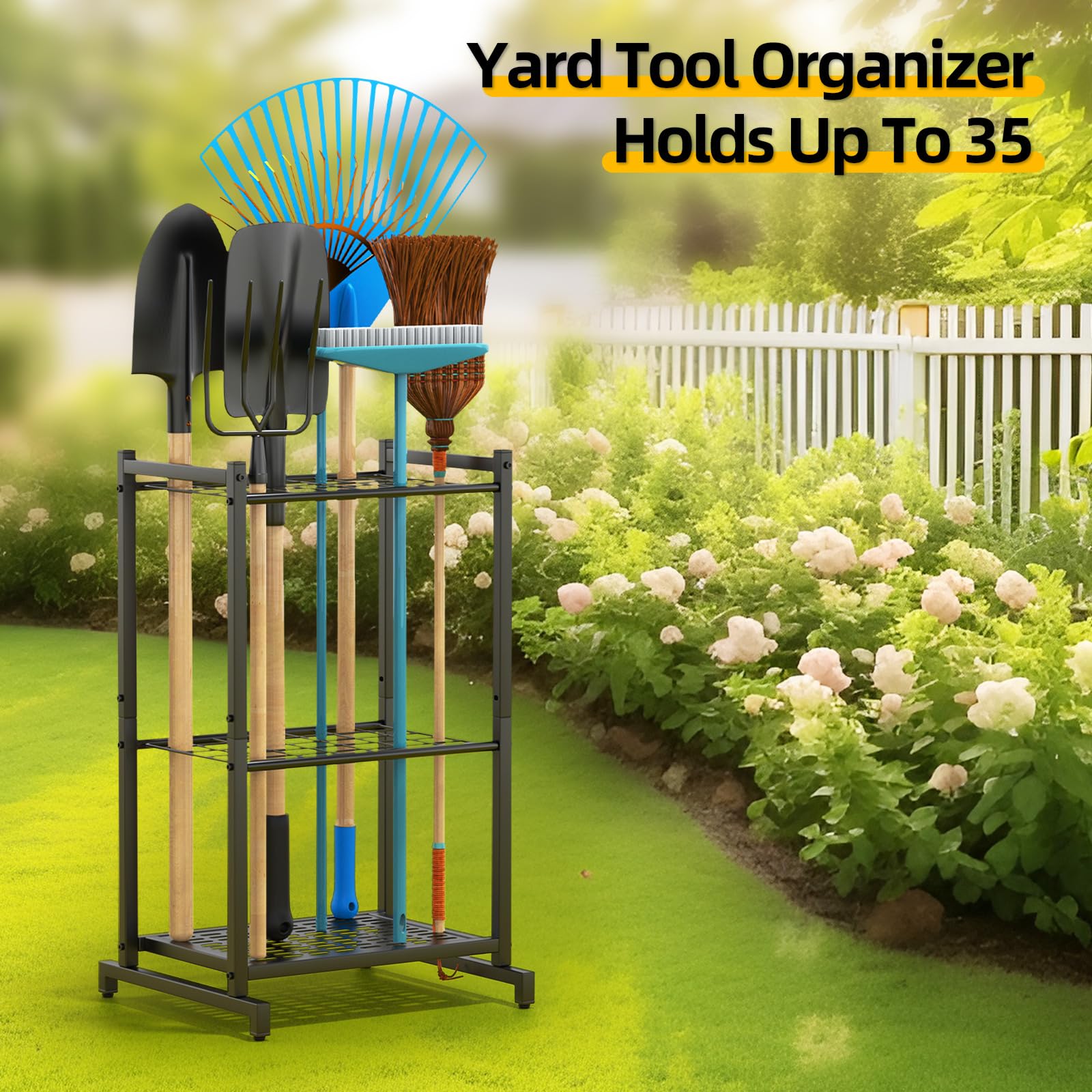 KDSOM Garden Tool Organizer for Garage,Garden Tool Storage Rack with Wheels,Yard Tool Holder for Garage, Shed, Outdoor, Tool Stand