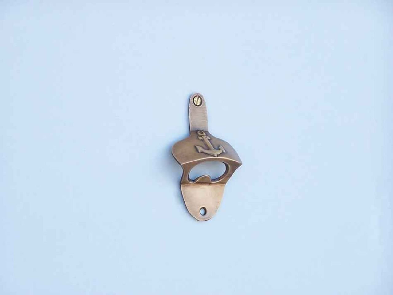 Hampton Nautical Wall Mounted Anchor Home Bottle Opener, 3", Antique Brass