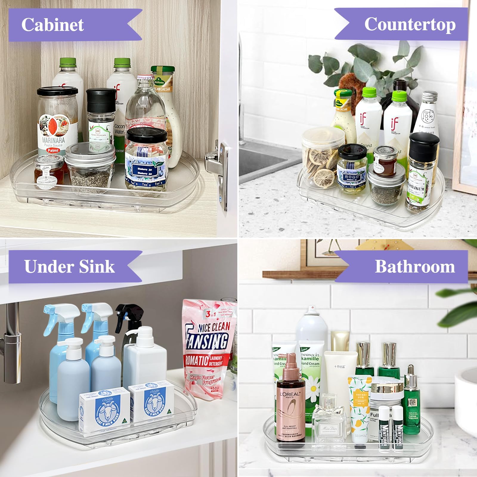 Incostar 360° Rotating Lazy Susan Turntable Organizer - Multifunctional 11.8" x 8.7" Rectangular Organizer for Refrigerator, Cabinet, Pantry, and Kitchen Countertop (2 Pack)