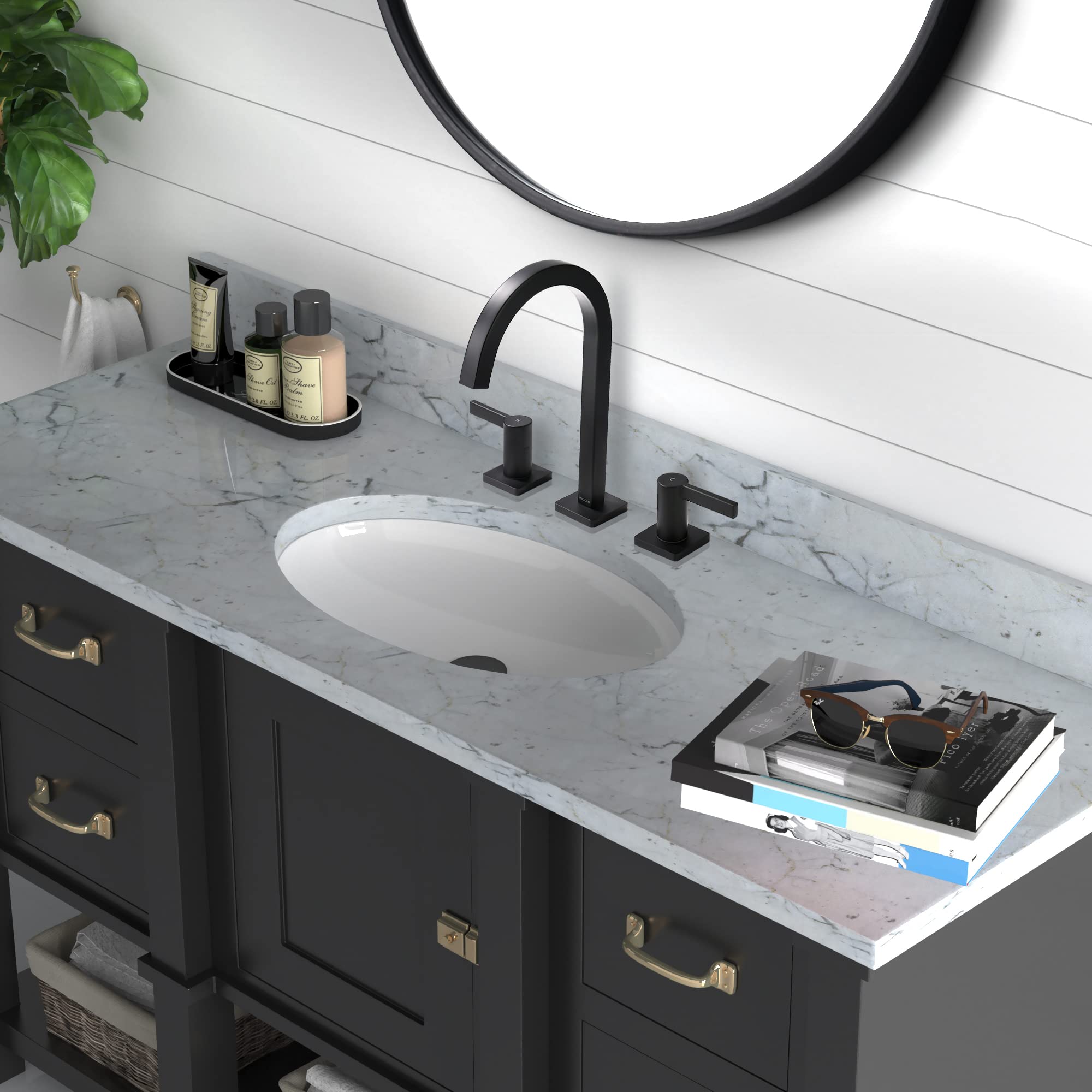 INDARE Bathroom Faucets, Black Bathroom Faucet, Lead-Free Brass Widespread Bathroom Faucets for Sink 3 Hole,8 Inch Bathroom Sink Faucet with Pop-Up Drain & Supply Lines,110104-EB