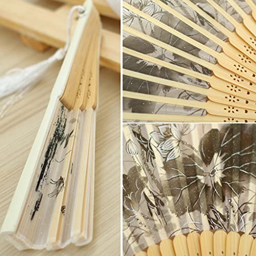 Folding Fan Ink Retro Wind Women's Fan Chinese Style Gift Folding Fan Summer Folding Floral Pattern Fabric Folding Fan (Yellow 2) (Yellow 2)