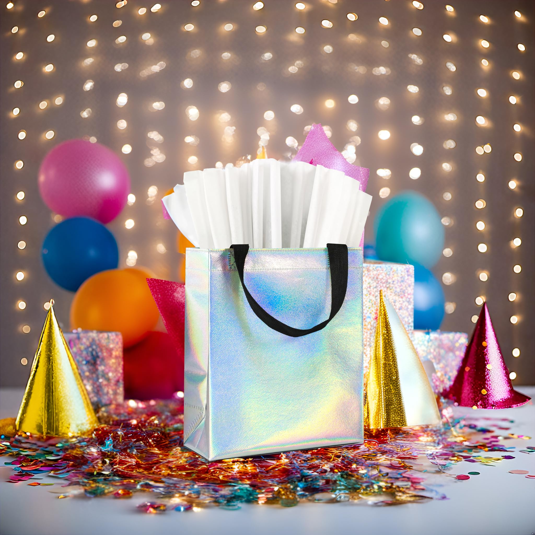 KeerxunBag 12pcs Reusable Gift Bags(Includes Tissue Paper) Gift bag with handle Birthdays Parties Holidays Weddings Medium 10x4x8in rainbow Gift Bags