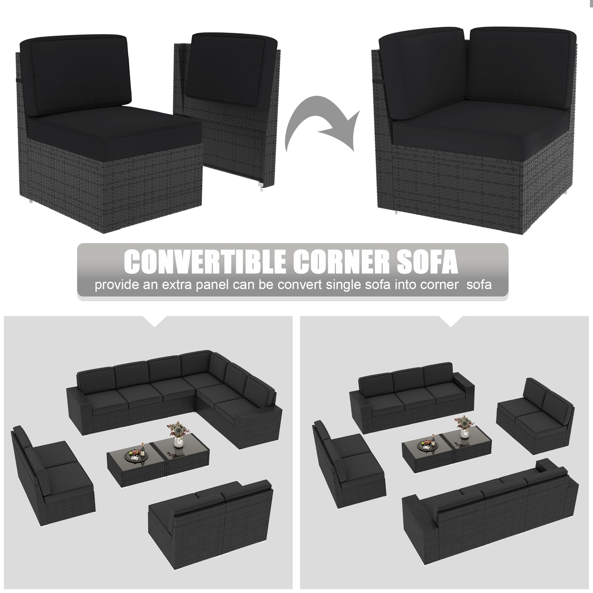 LayinSun 12 Pieces Outdoor Patio Furniture SetSectional Conversation Sofa Set Rattan Sofa Set with Coffee Table