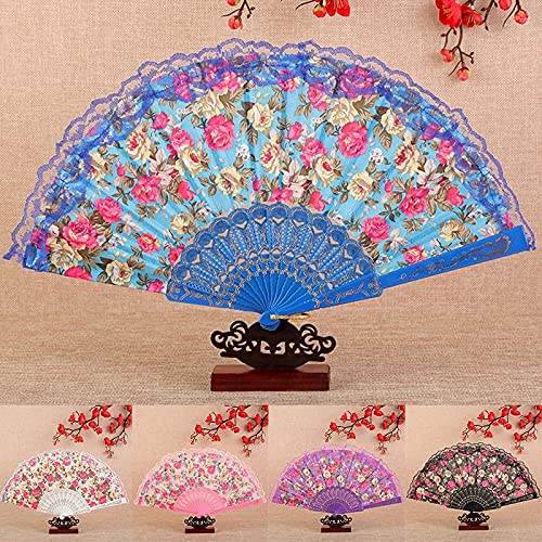 Folding Fan Vintage Style Janpanese Flower Fabric Plastic Folding Dance Hand Fan New Summer Classic Folding Hand Held Fan (C) (D)