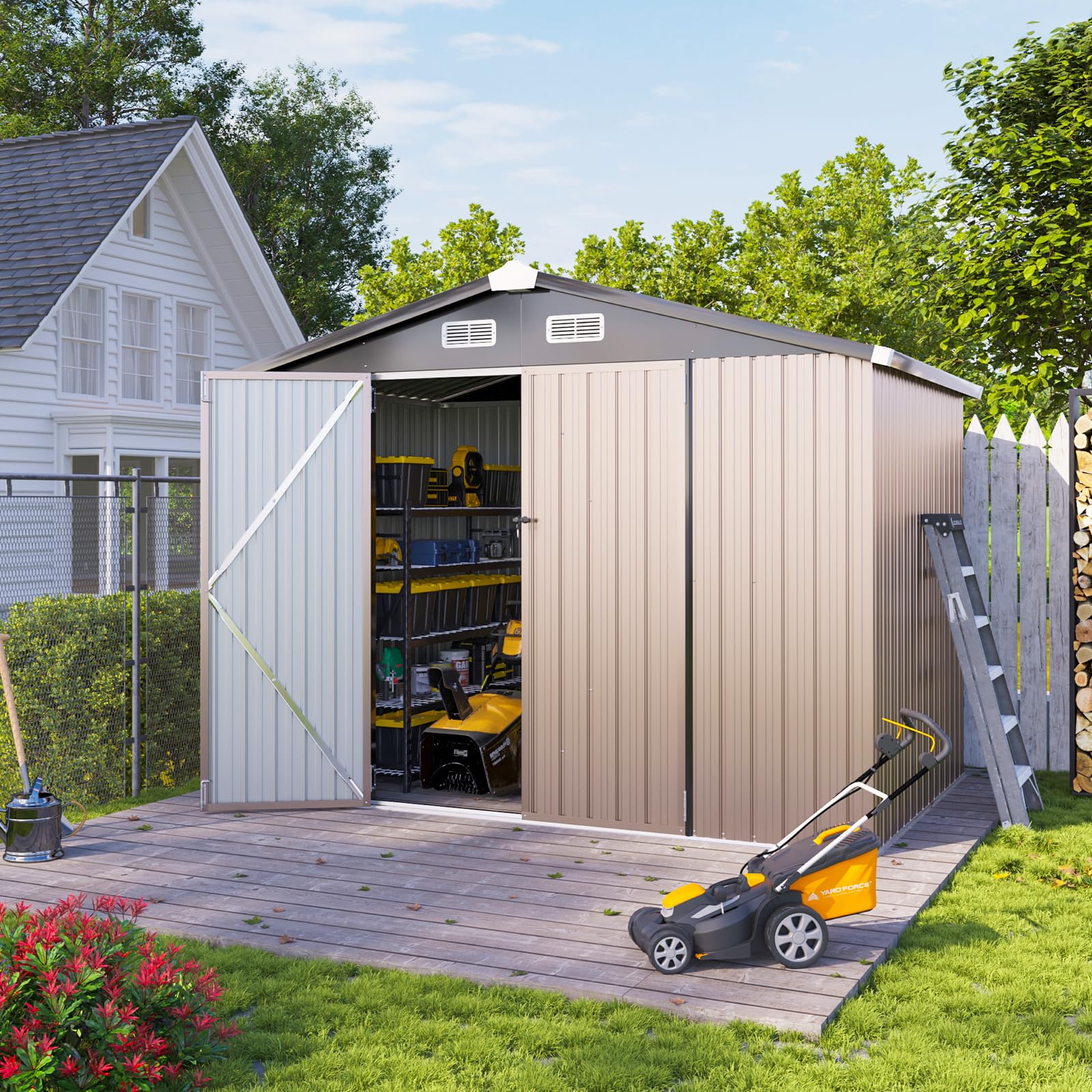 Jolydale 5.6' x 8' Metal Outdoor Storage Shed with Lockable Door - Ideal for Bikes, Tools, Lawn Mowers, Outside Lawn Mower Storage Sheds & Outdoor Storage for Backyard & Garden Use