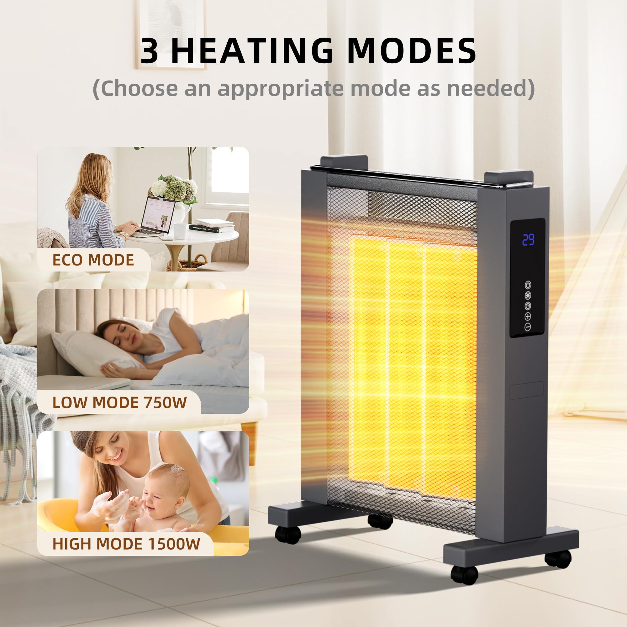 KEGIAN Space Heater,1500W Whole Room Heater for Indoor Use, Portable Electric Heater,Remote Control,12h Timer, Adjustable Thermostat, Convection Panel Heater for Large Room Office Garage (25 Inch)