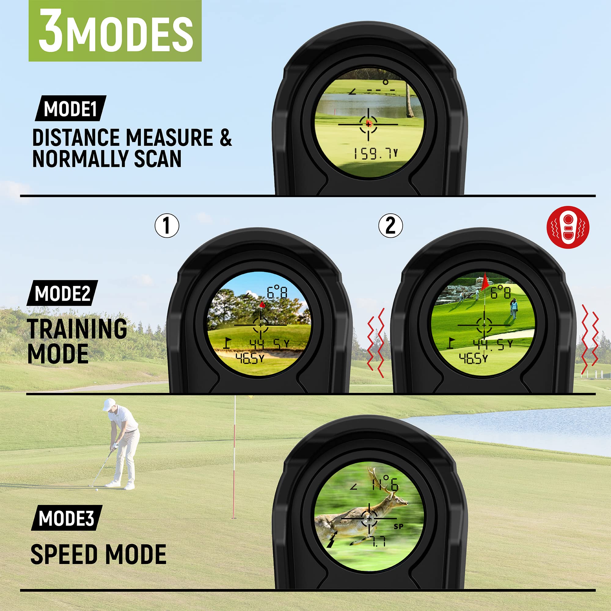 Golf Rangefinder 6.5X Laser Rangefinder High Transmittance Rangefinder Independent Ranging with Three Modes,Distance Measurement, Slope Compensation,Speed Modes,High Portable,with Golfing,Hunting