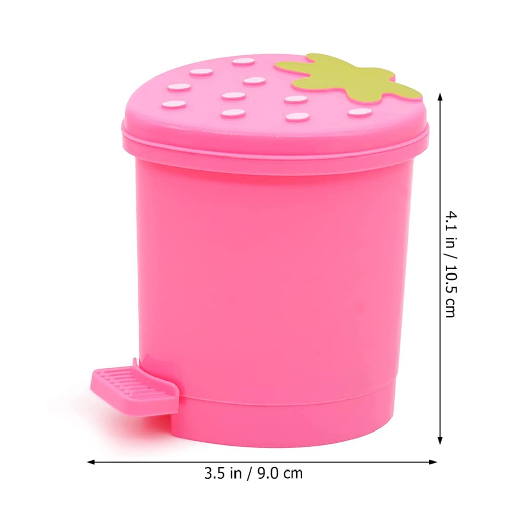 NUOBESTY Strawberry Trash Can Desk Trash Can with Lid Plastic Mini Garbage Can for Desktop Kitchen(Pink)