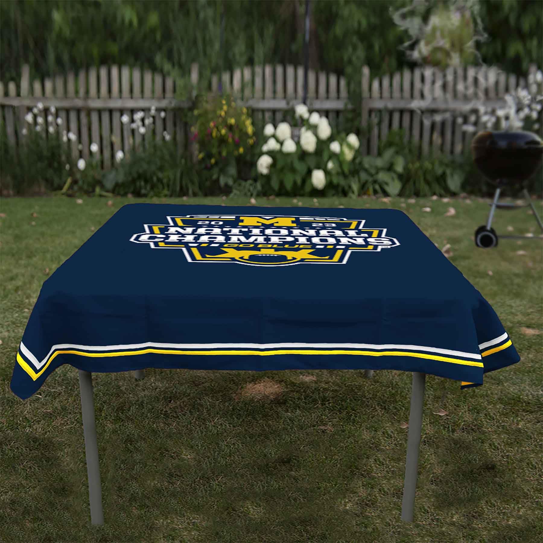 Michigan Team University Wolverines 2023 CFP College Football Champions Logo Tablecloth or Table Overlay