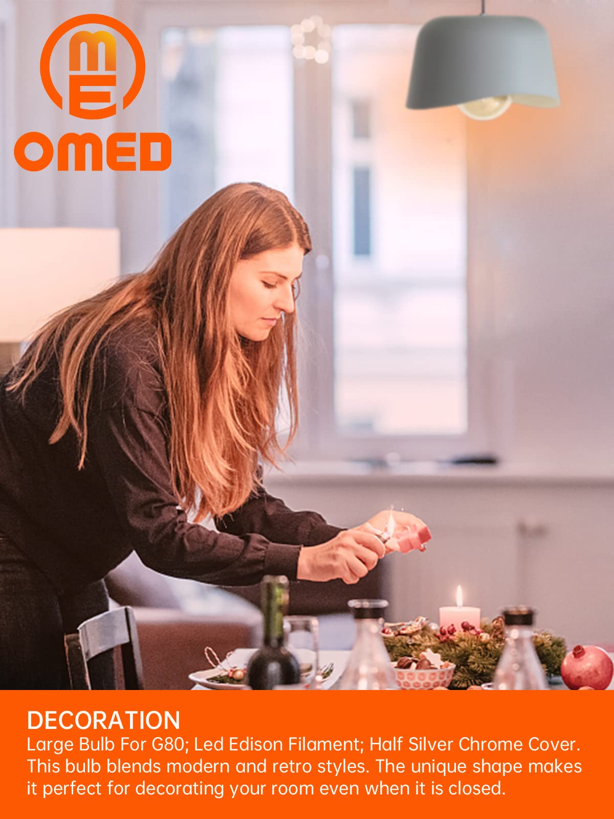 OMED 60w Equivalent Half Chrome Led 4 Pack Lights | 6Watt G25/G80 Silver Bowl Globe Shape LED Blub | Warm White 2700K Medium E26 Base Dimmable LED Filament 600 Lumens Vintage Bulb