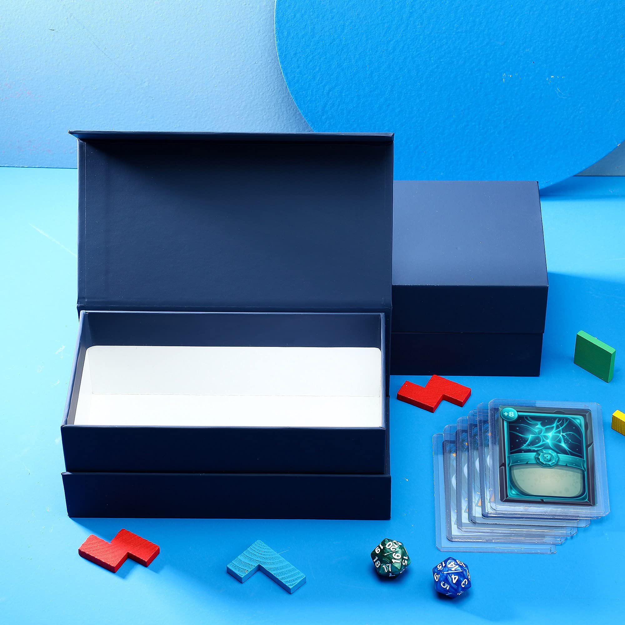 Zonon 2 Pieces Trading Card Storage Box Magnetic Baseball Football Cards Holder Container 600 Standard Sized Card Sleeves Hold Storage Case for Grade Gaming Cards (Blue, Small)
