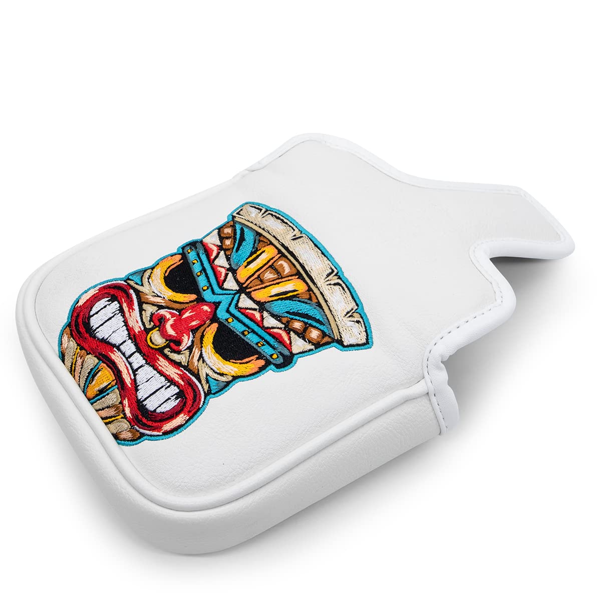Golf Square Heel Shaft Mallet Putter Cover Headcover, Demon Mask Design Magnetic Closure Elegant Embroidery Premium Leather Headcovers