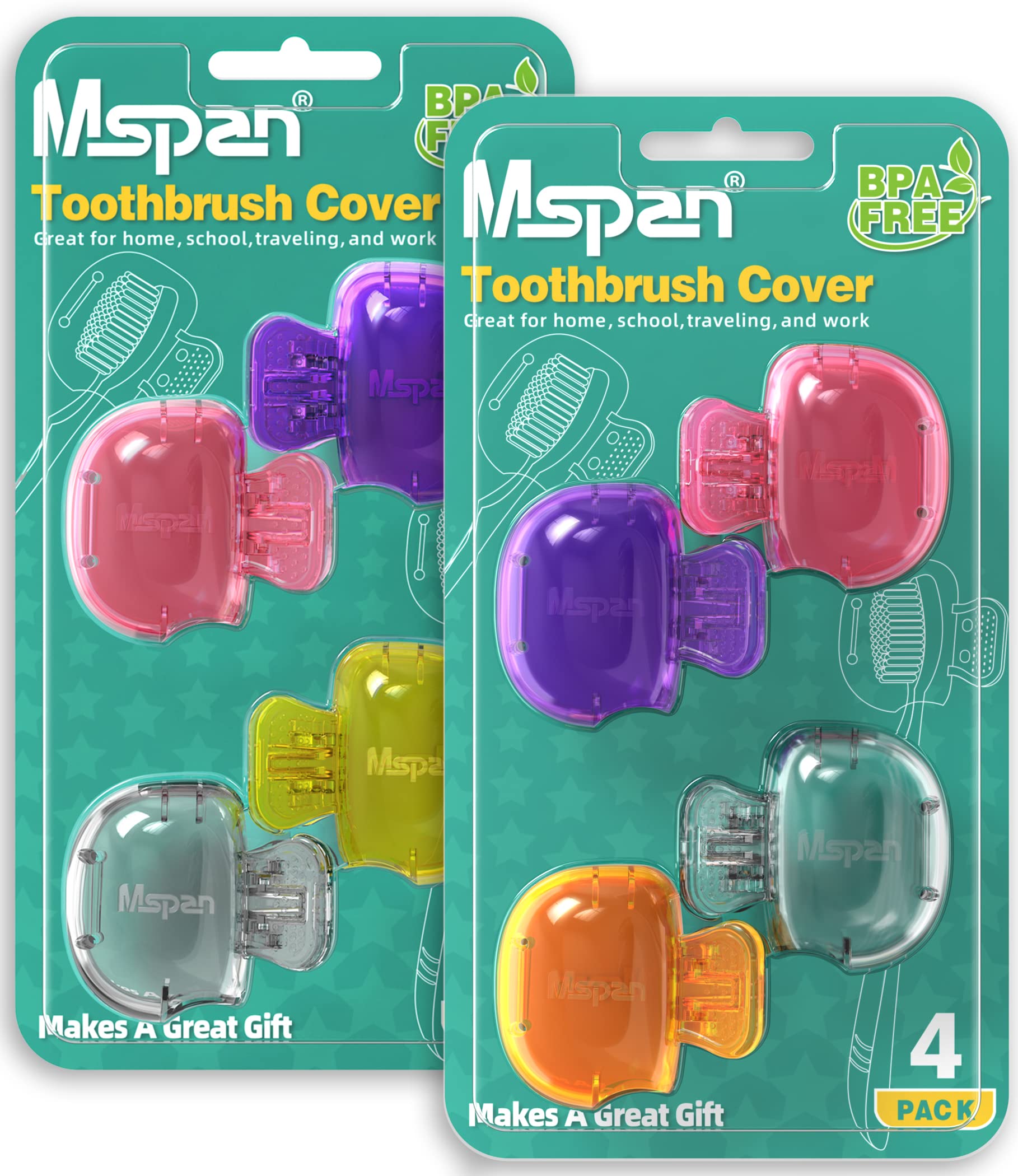 Mspan Toothbrush Protector Travel Cover: Brush Head Cap Cute Clip Case Bulk Guard - 8 Packs