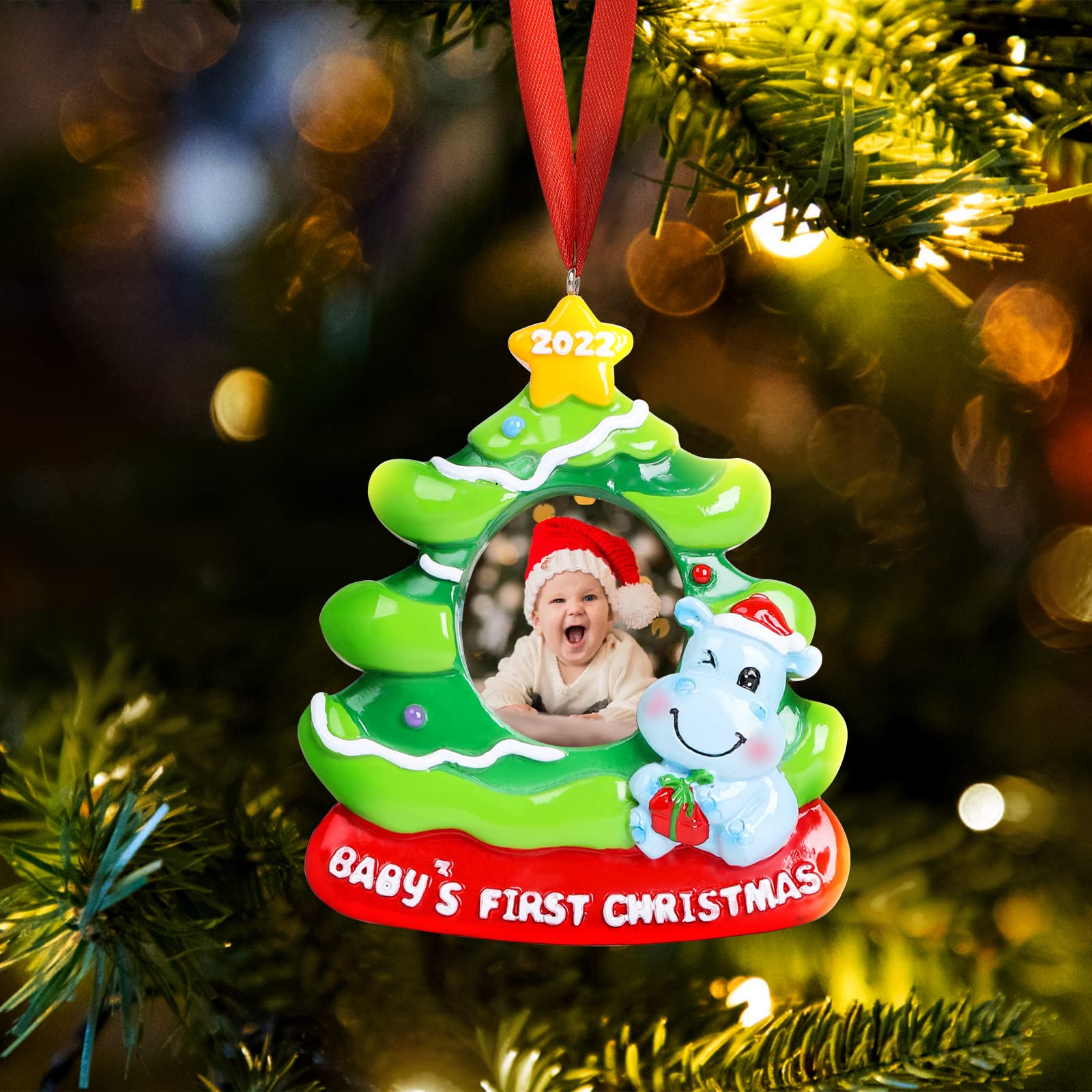 HERZOME Baby's First Christmas Picture Ornament 2022 Xmas Baby First Gift Keepsake for Newborn Baby Christmas Tree Ornament