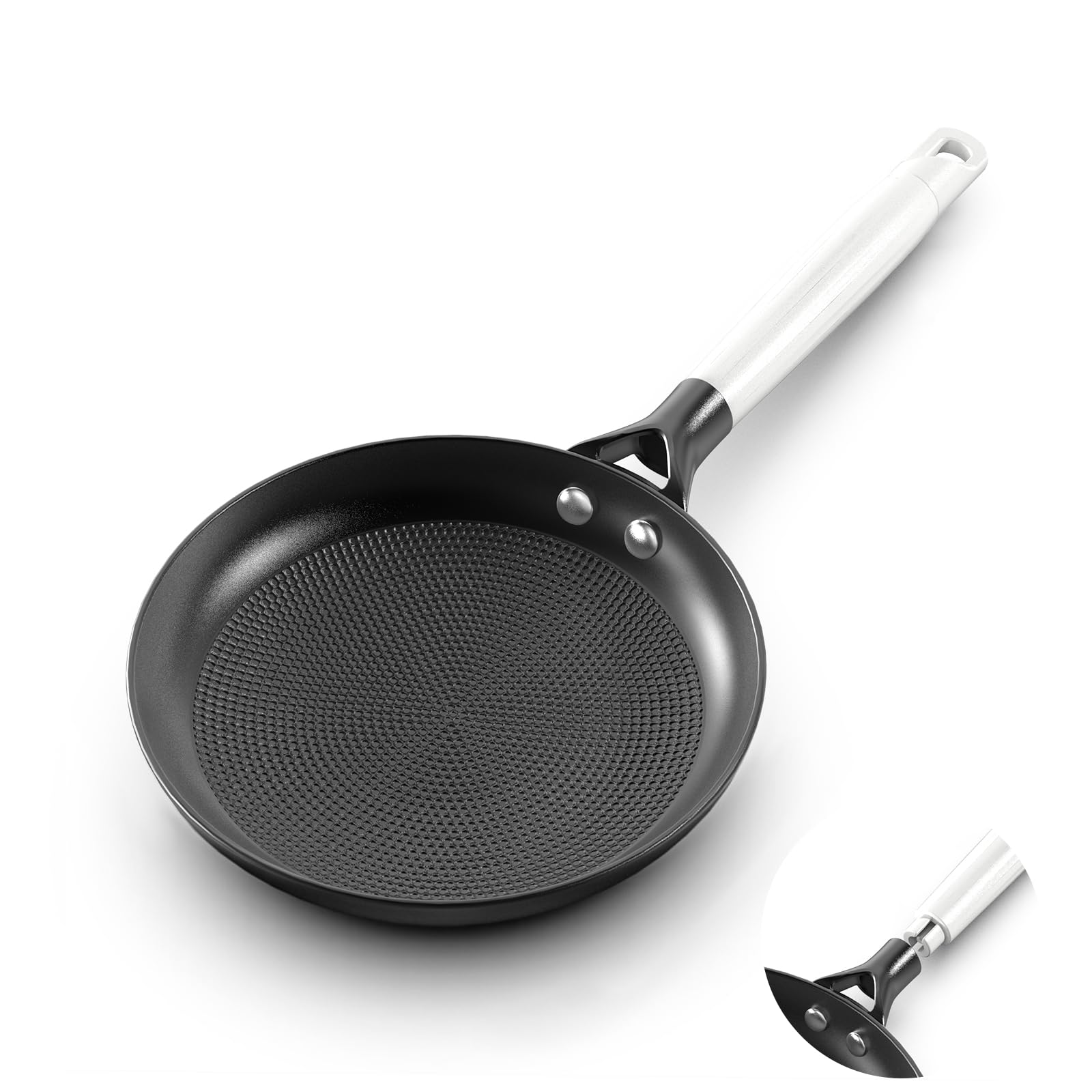 JOOBYFOD Nonstick Frying Pan, 8 Inch Skillets and Frying Pans with Removable Handle, Honeycomb Cooking Surface Cast Iron Pan Dishwasher Safe, Oven Safe To 500°F
