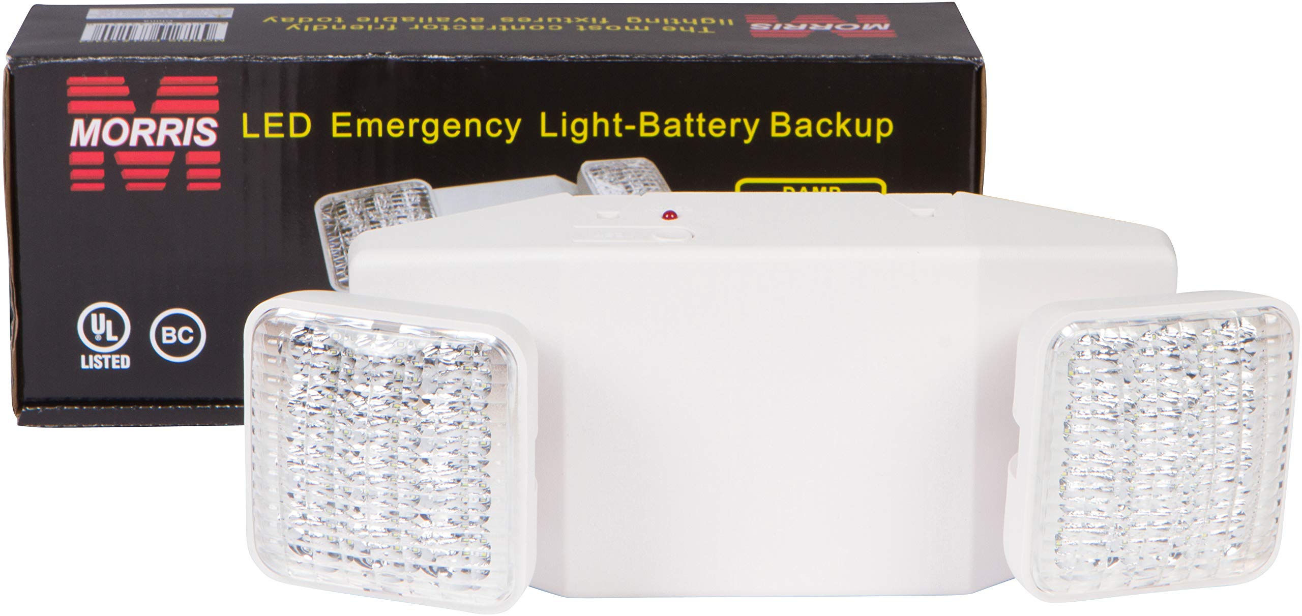 Morris Products Square Head Micro LED Emergency Light – White, High Output - 76 Lumens - Energy Saving Emergency Lighting Unit – Compact Design – Thermoplastic Housing, Mounting Plate, (73424)
