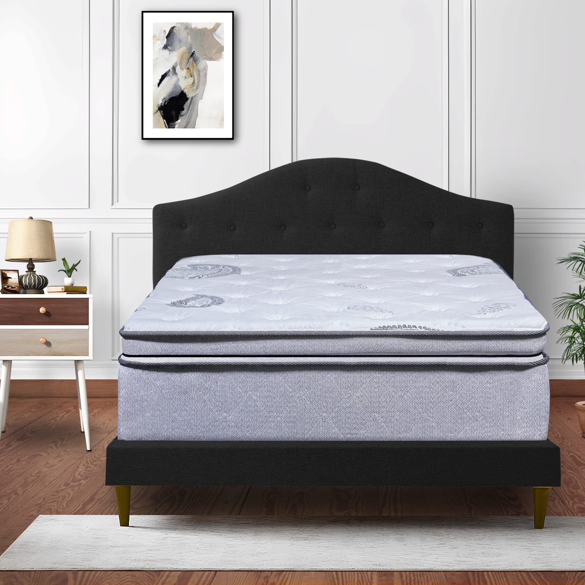 Nutan 13" Foam Encased Medium Firm Mattress with Pillow Top, Soft and Comfortable Bed Mattresses for Complete Body Support and Maintain Correct Posture, Grey, King