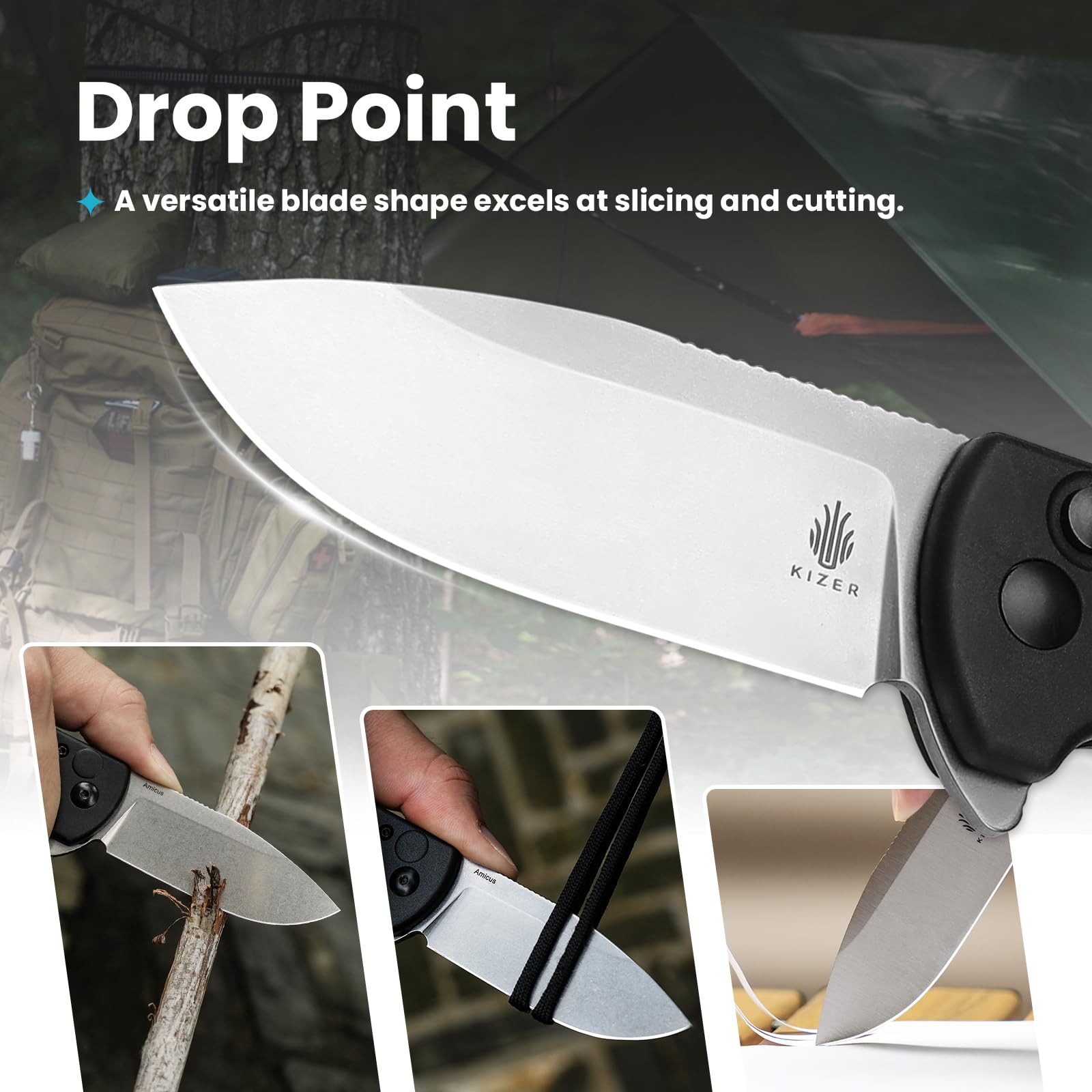 Kizer Amicus Pocket Knife, 2.95β Satin Nitro V Steel Blade EDC Knife, FRN Handle Camping Folding Knife with Reversible Deep Carry Clip, Cool Knife for Men Women Gift L3002M4