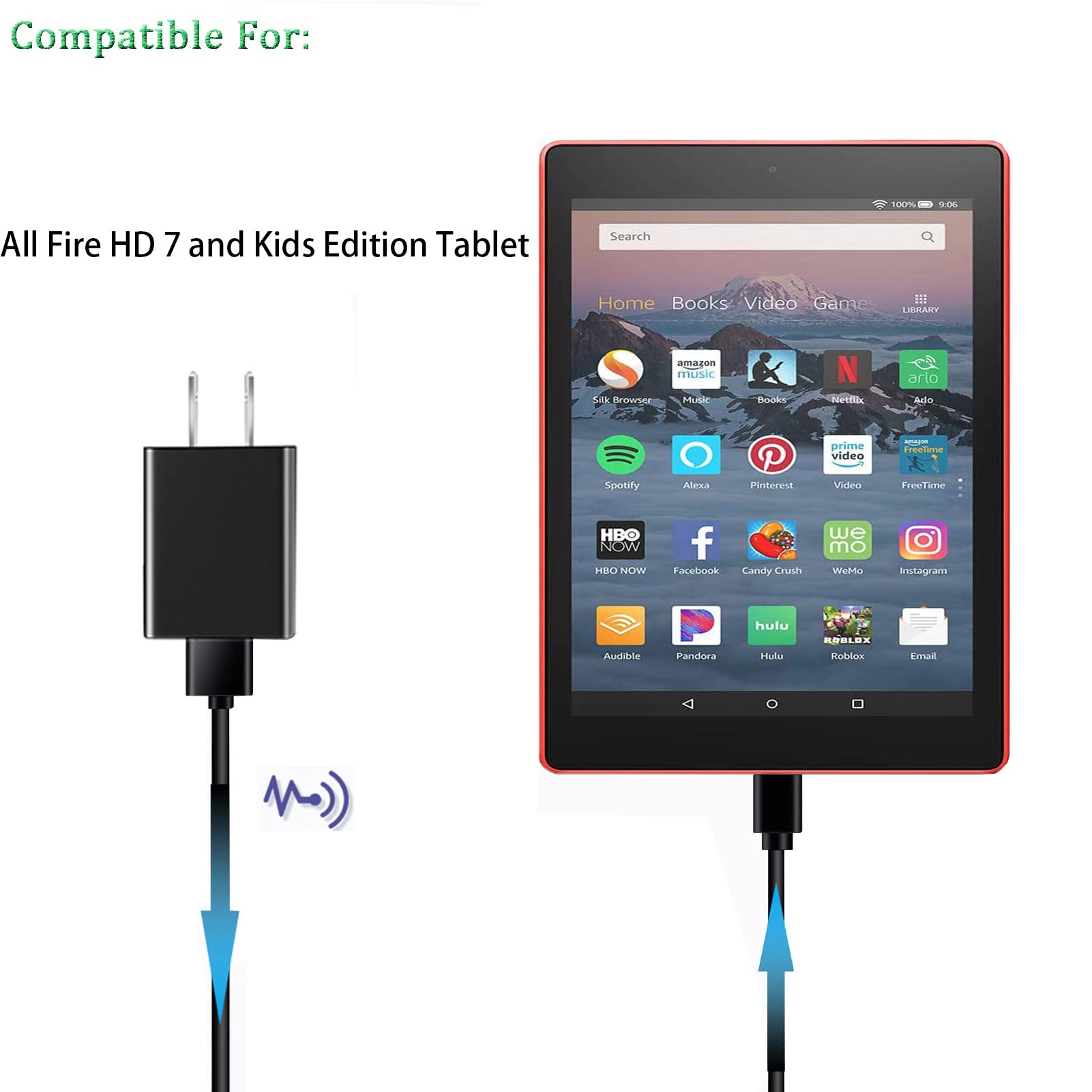 HD7 Tablet Fast Charger with 6.5Ft USB-C and Micro USB Cable for Charging All New-Fire HD 7 Tablets,Kindle Fire 7'',Fire HD7,HD7 Plus and Kids Edition,Kids Pro