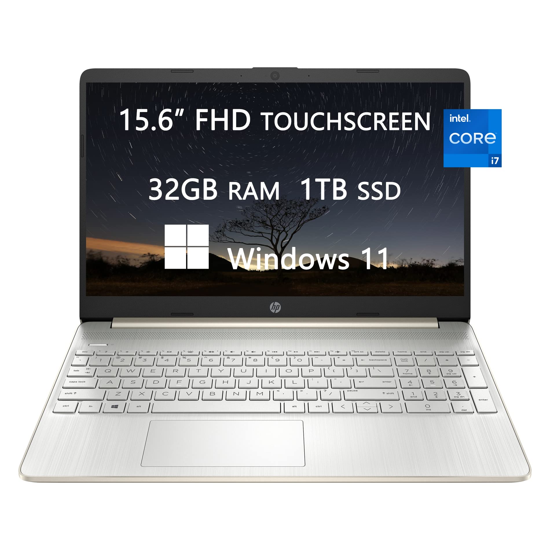 HP 15 Full HD Touchscreen Laptop, 2023 Newest Upgrade, Intel Core i7-1165G7, Quad core, 32GB RAM, 1TB SSD, Fast Charge, Webcam, Bluetooth, Windows 11, School and Busness Ready, LIONEYE HDMI Cable