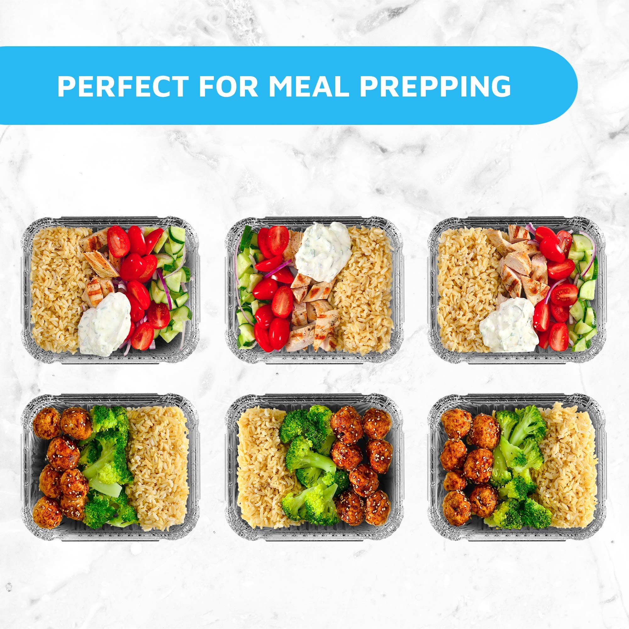 MontoPack Disposable Takeout Pans with Clear Lids | 1lb Capacity Aluminum Foil Food Drip Containers with Strong Seal for Freshness & Spill Resistance | Earth, Eco-Friendly & Recyclable 100Pack 5x4”