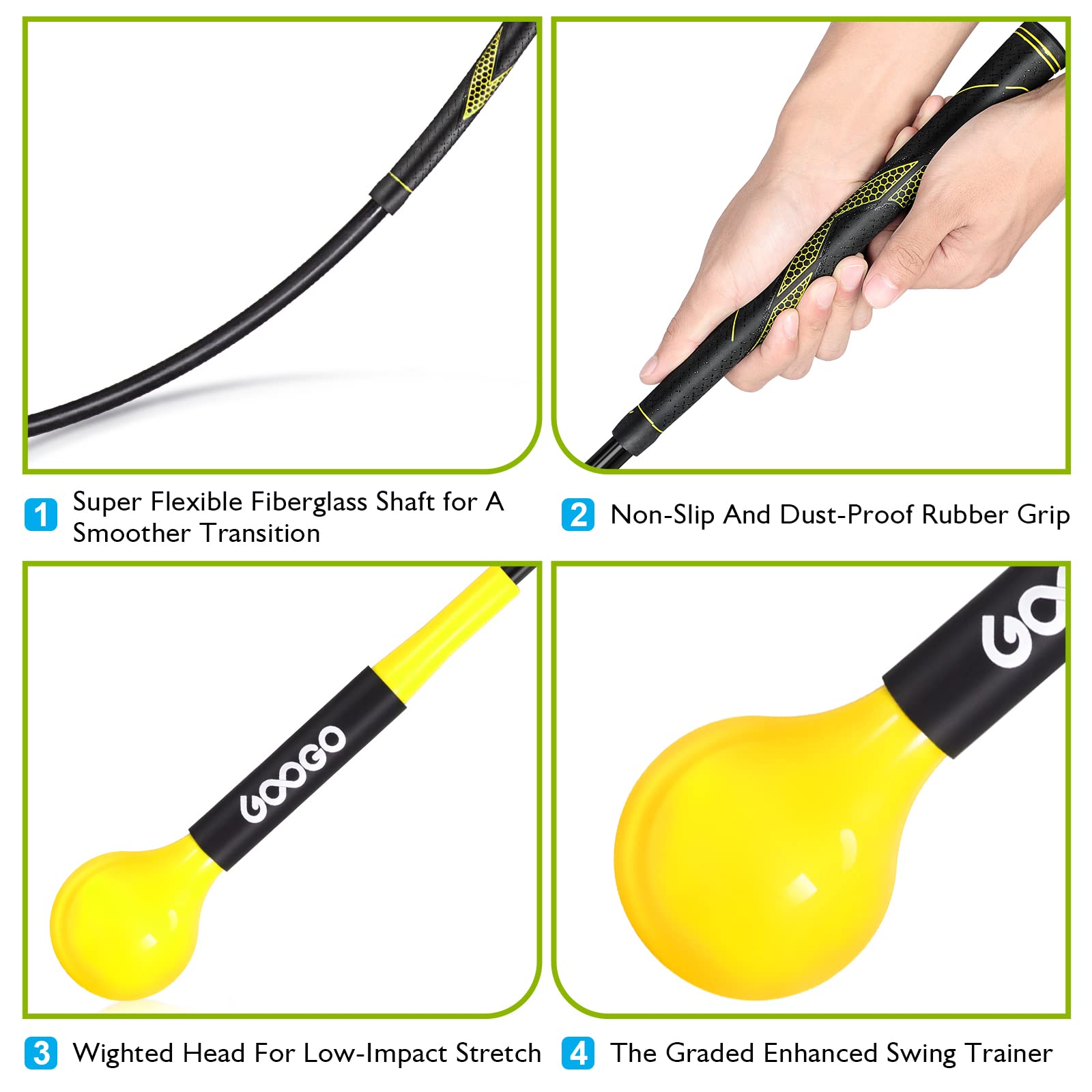 Googo Golf Flex Swing Trainer Aid, 48"/40" Golf Training and Correction Equipment Comes with Arm Band & Alignment Sticks, Golf Warm-up Stick for Strength Flexibility Tempo, for Men Women Beginners