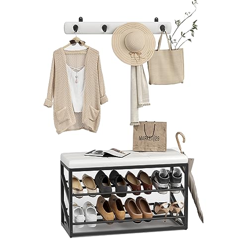 Entryway Bench with Shoe Storage for Living Room Shoe Rack Bench,Shoe Bench Entryway with Cushion,Adjustable-Height Shoe Bench with Storage,Storage Bench Entryway Shoe Rack Bench Featuring Coat Rack