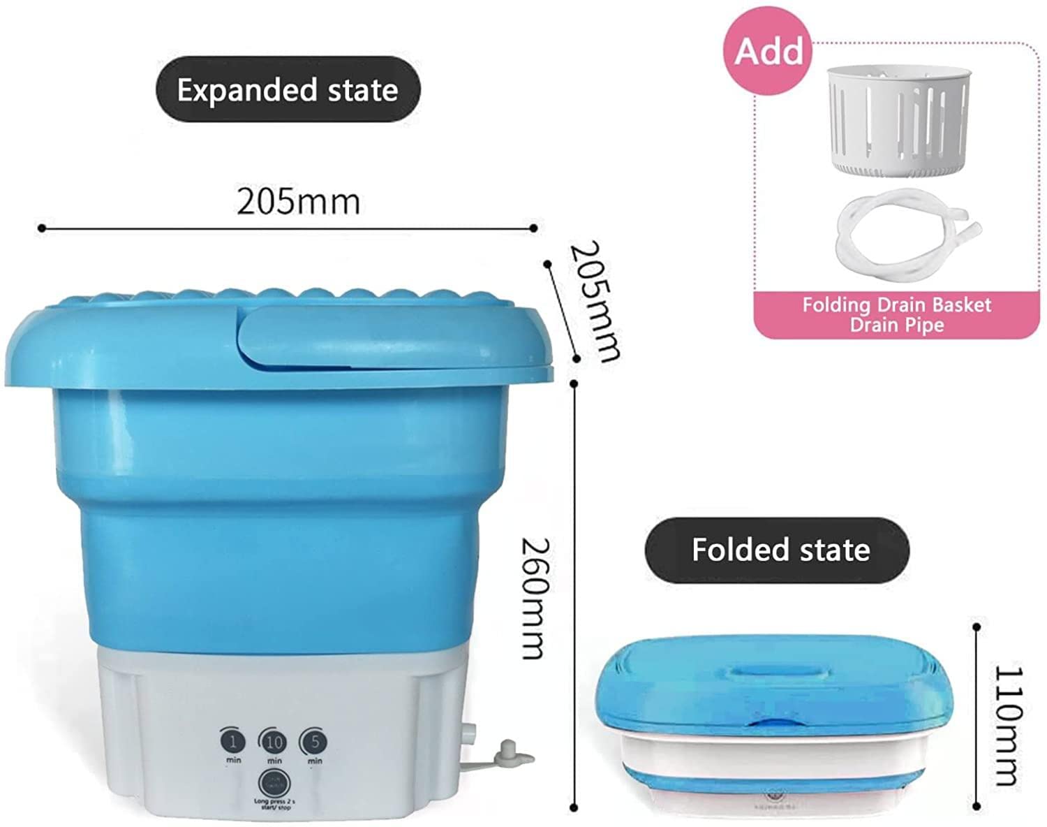 Luxmars Portable Washing Machine and Dryer Combo Mini Folding Washing Machine Washer