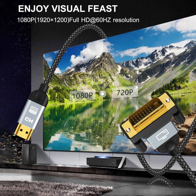 HDMI to DVI Cable 3.3FT, High-Speed Bi-Directional DVI-D 24+1 Male to HDMI Male 1080P Nylon Braid Cable Compatible with Desktop, Laptop, Raspberry Pi, projector, Xbox One, PS5/PS4, HDTV ect (3.3Feet)
