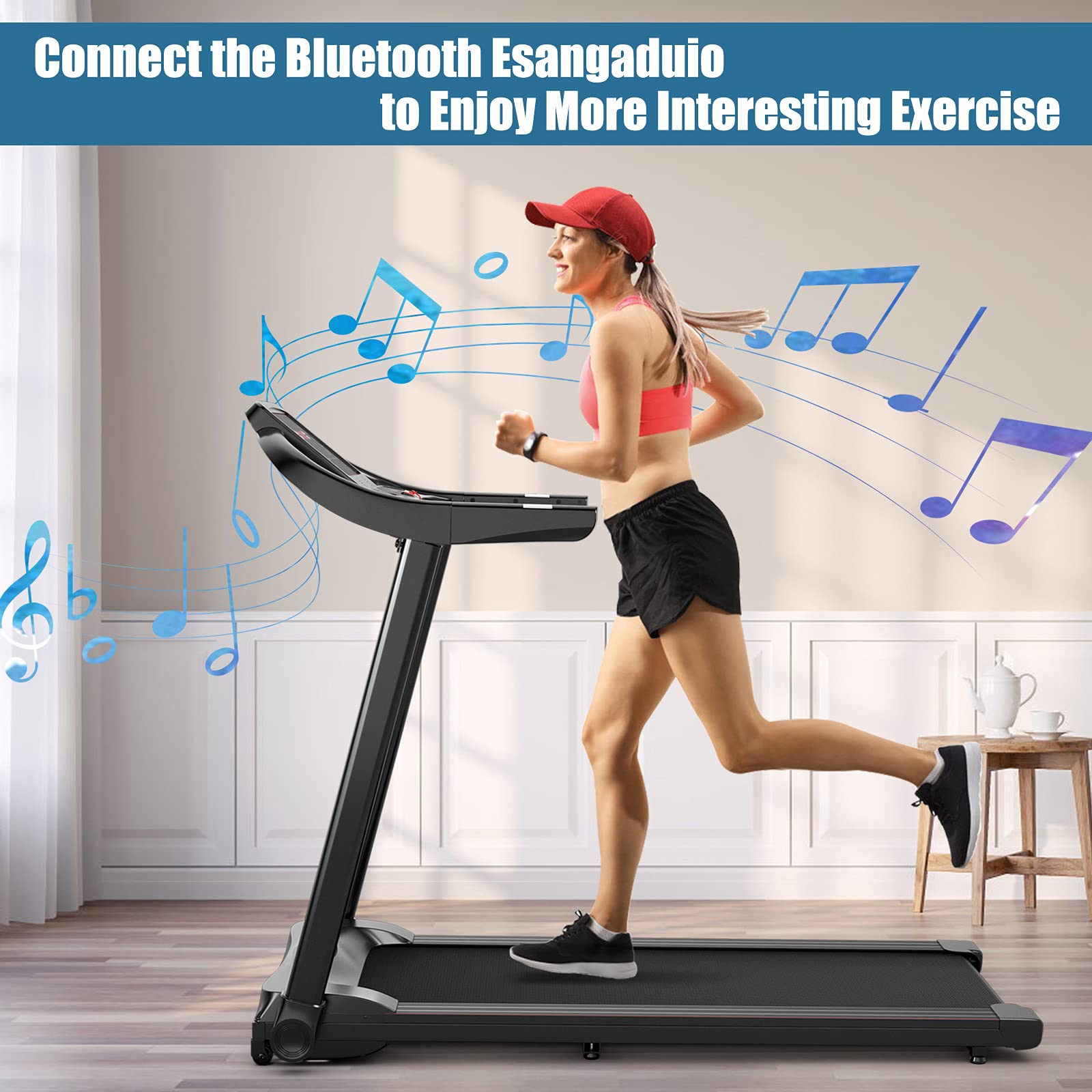 Goplus 2.25HP Electric Folding Treadmill, Portable Superfit Treadmill W/APP Control, LED Display, Blue Tooth Speaker, 12 Preset Programs, Compact Running Jogging Machine for Home Apartment