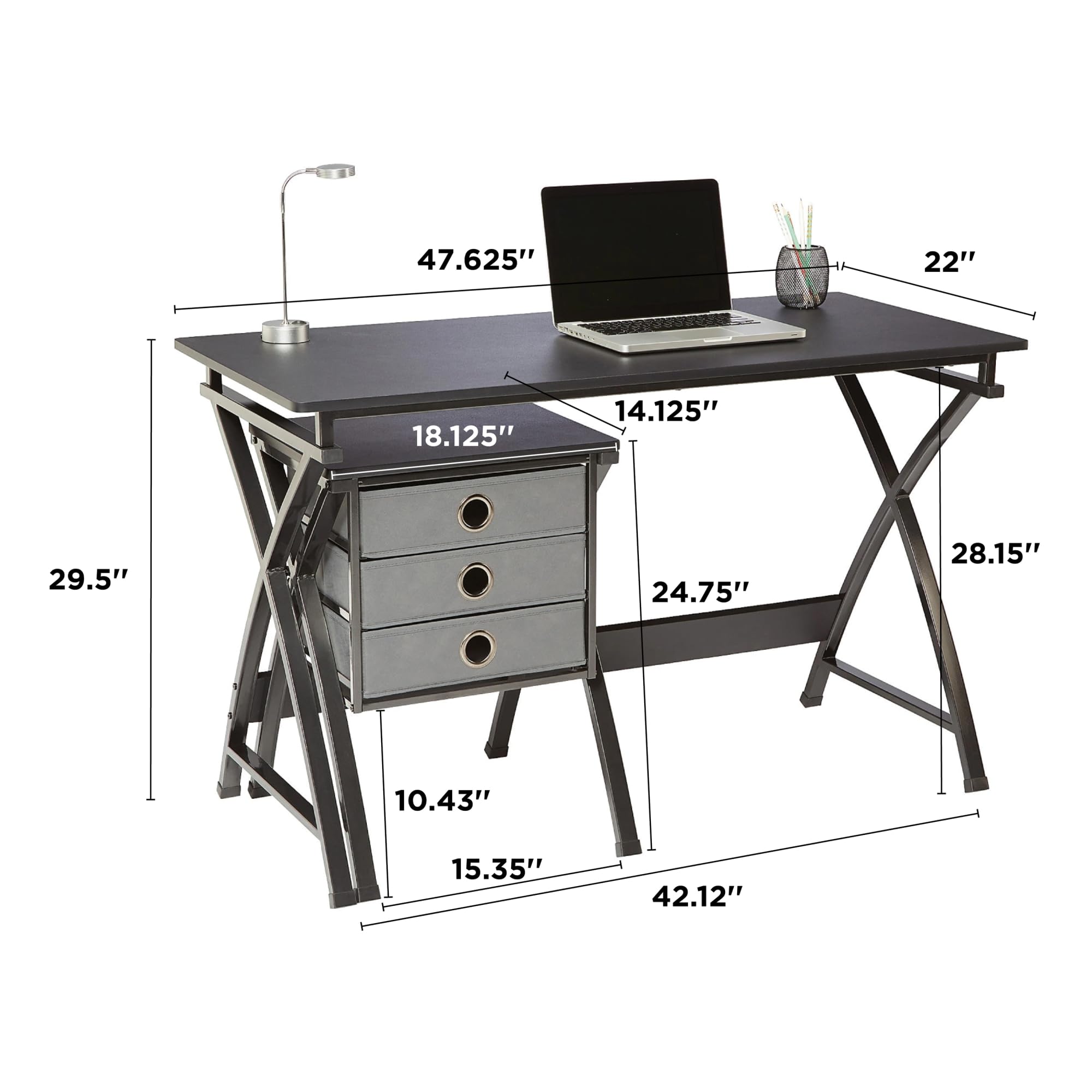 RealspaceĀ® X-Cross 48"W Computer Desk With File Cabinet, Black
