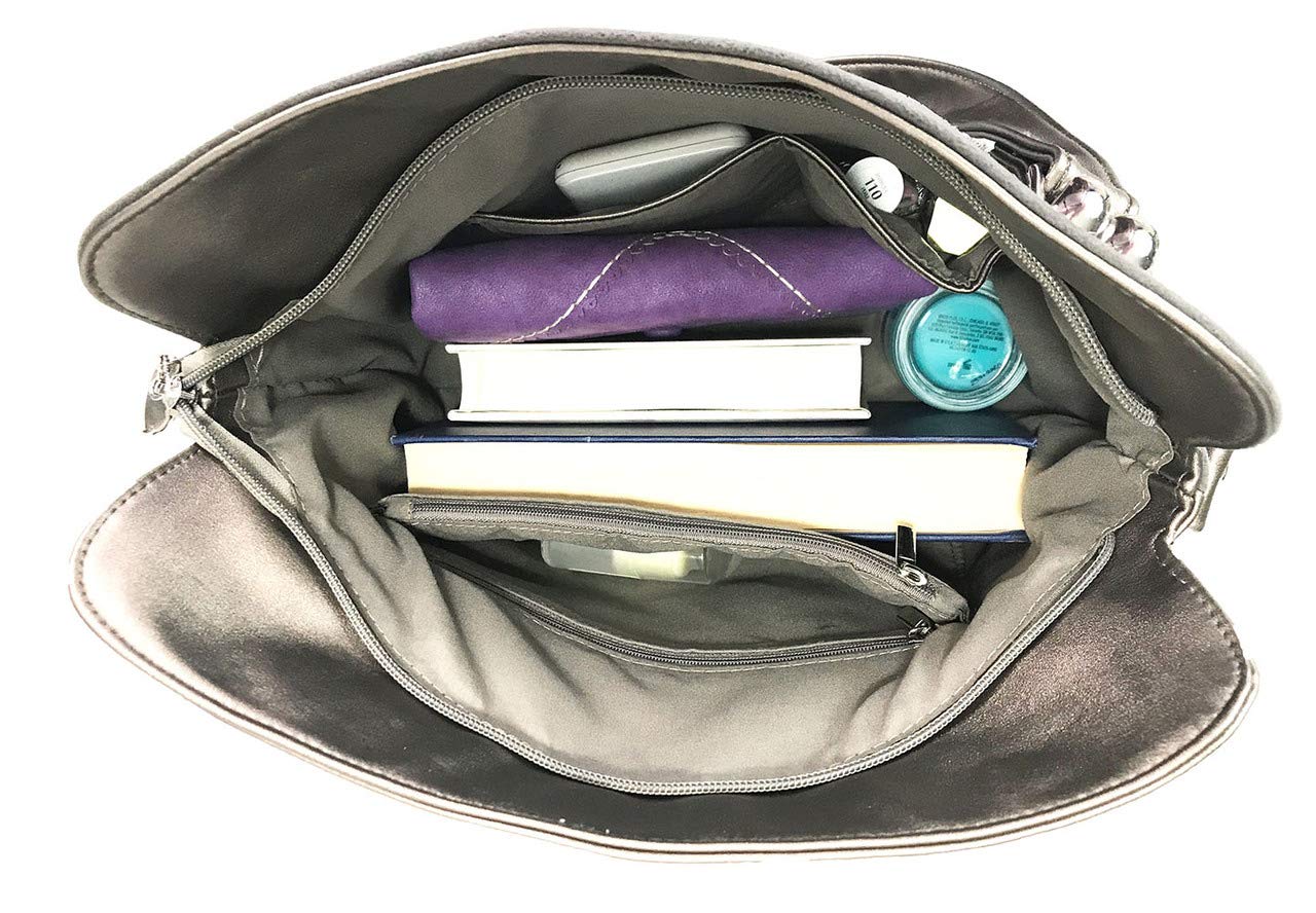 Zzfab Concealed and Carry Purse Double Handles Rhinestone Wing Purse Pewter