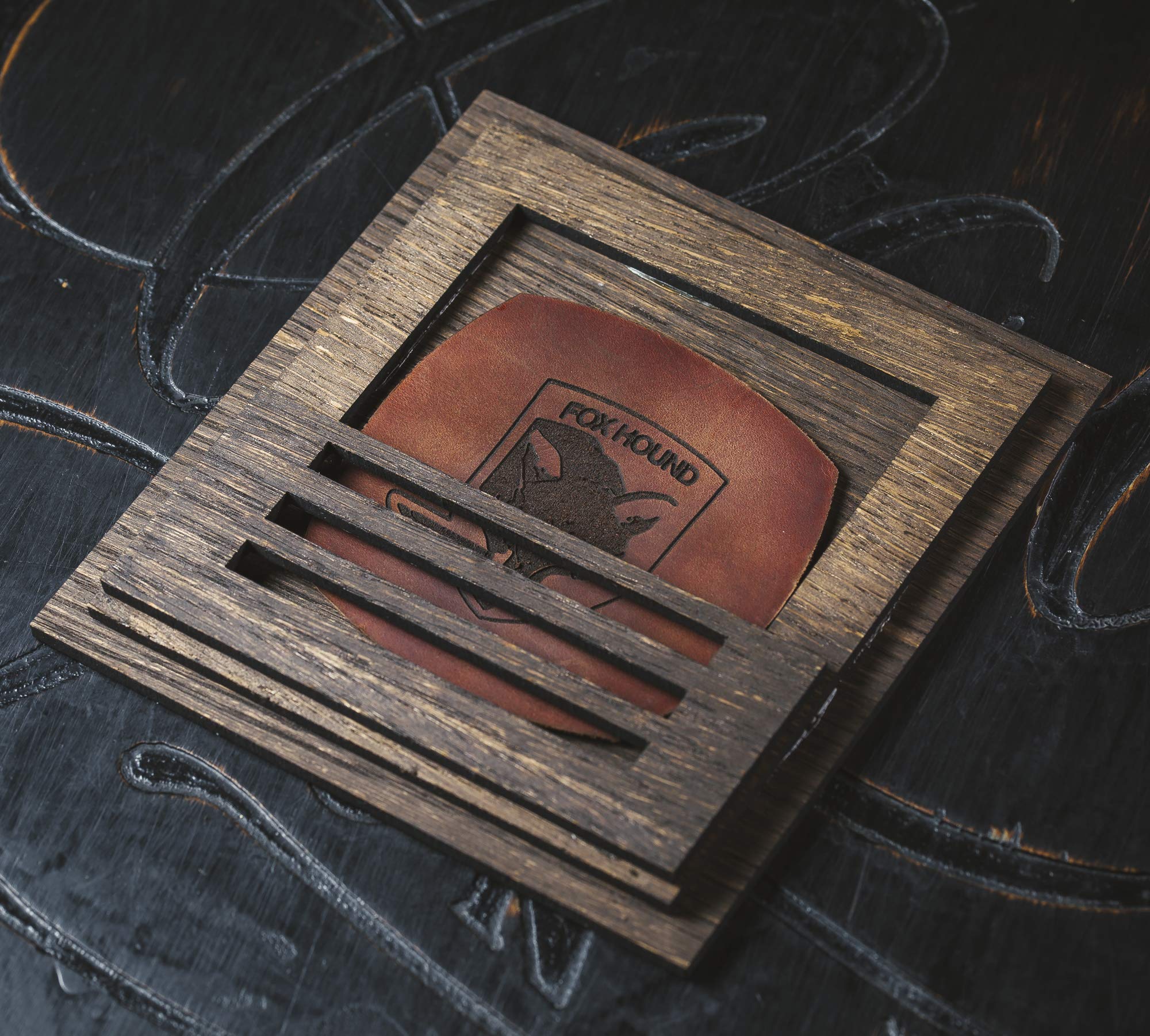 Handcrafted Whiskey Gift Set with Custom Glass, Engraved Wood Box, and Leather Coaster - Stylish Gifts for Game Fan - Unique Present for Him (Fox Hound)