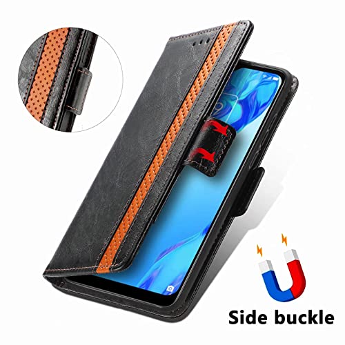 FTRONGRT Case for Tecno Camon 18, with Mobile Phone Holder, Fall-Proof, Suitable for Tecno Camon 18 Folding Mobile Phone Leather Protective Shell.Black