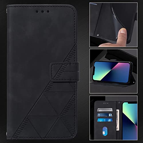 FTRONGRT Case for Tecno Pova 2, Mobile Wallet Flip Cover with Mobile Phone Holder, Card Slot, Magnetic PU Leather Case for Tecno Pova 2-Black + Black Bracelet