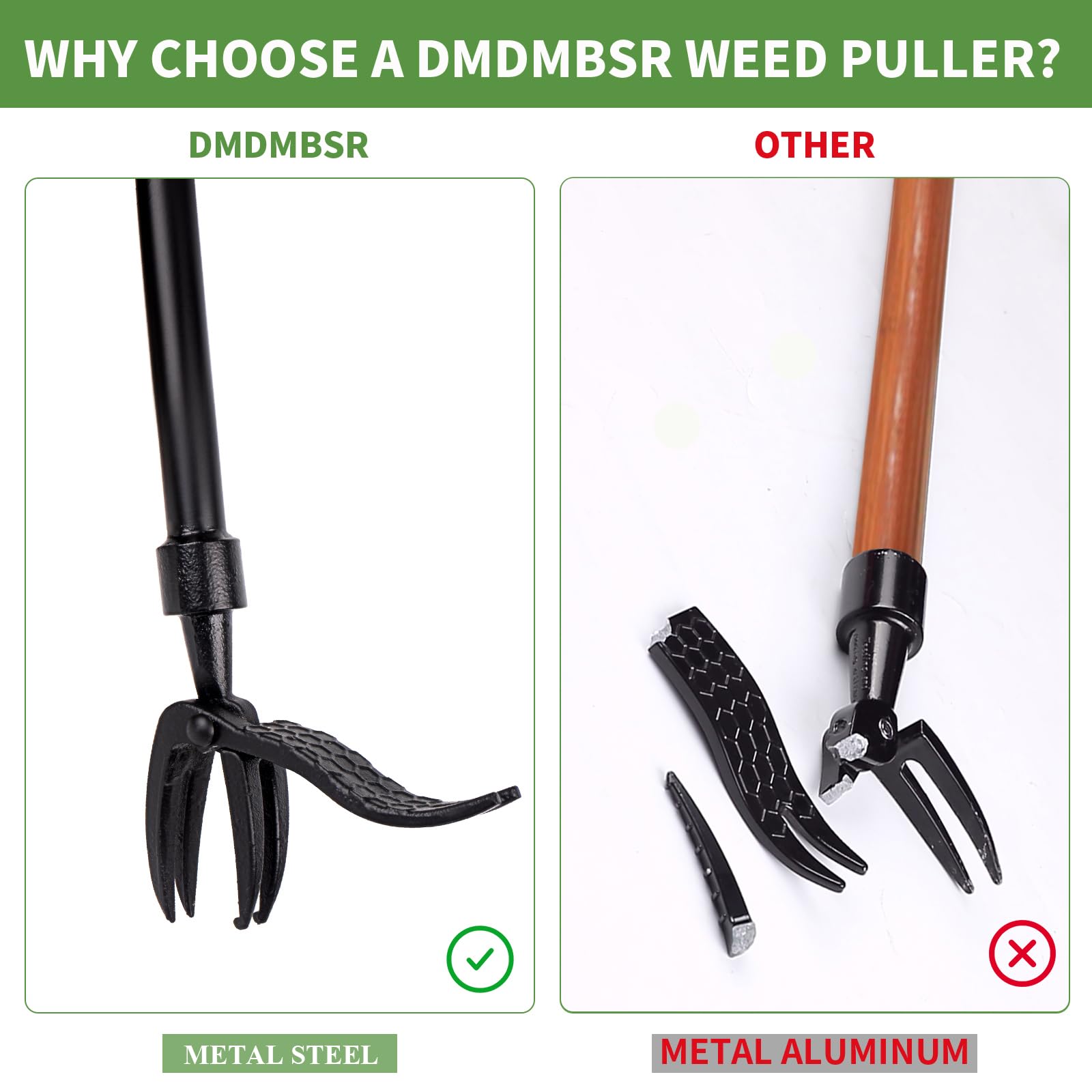 DMDMBSR Weed Puller Tool, Stand Up Weed Puller Long Handle Removable Steel Tube and Non-Slip 4 Claw Steel Head Design, Manual Weeders Easily Remove Dandelion Root Tool Gardening Patio Yard(47 in)