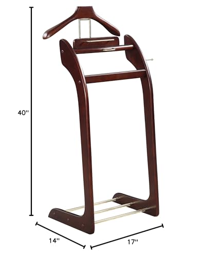 Proman Products Windsor Suit Valet Stand VL16001 with Top Tray, Contour Hanger, Trouser Bar, Tie & Belt Hooks and Shoe Rack, 17" W x 14" D x 40" H, Dark Walnut
