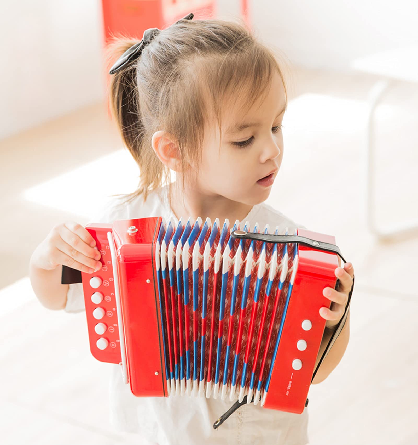 Tosnail Kids Accordion Toy 10 Keys Buttons Control Mini Musical Instruments for Children, Kids, Toddlers, Early Childhood Development - Red