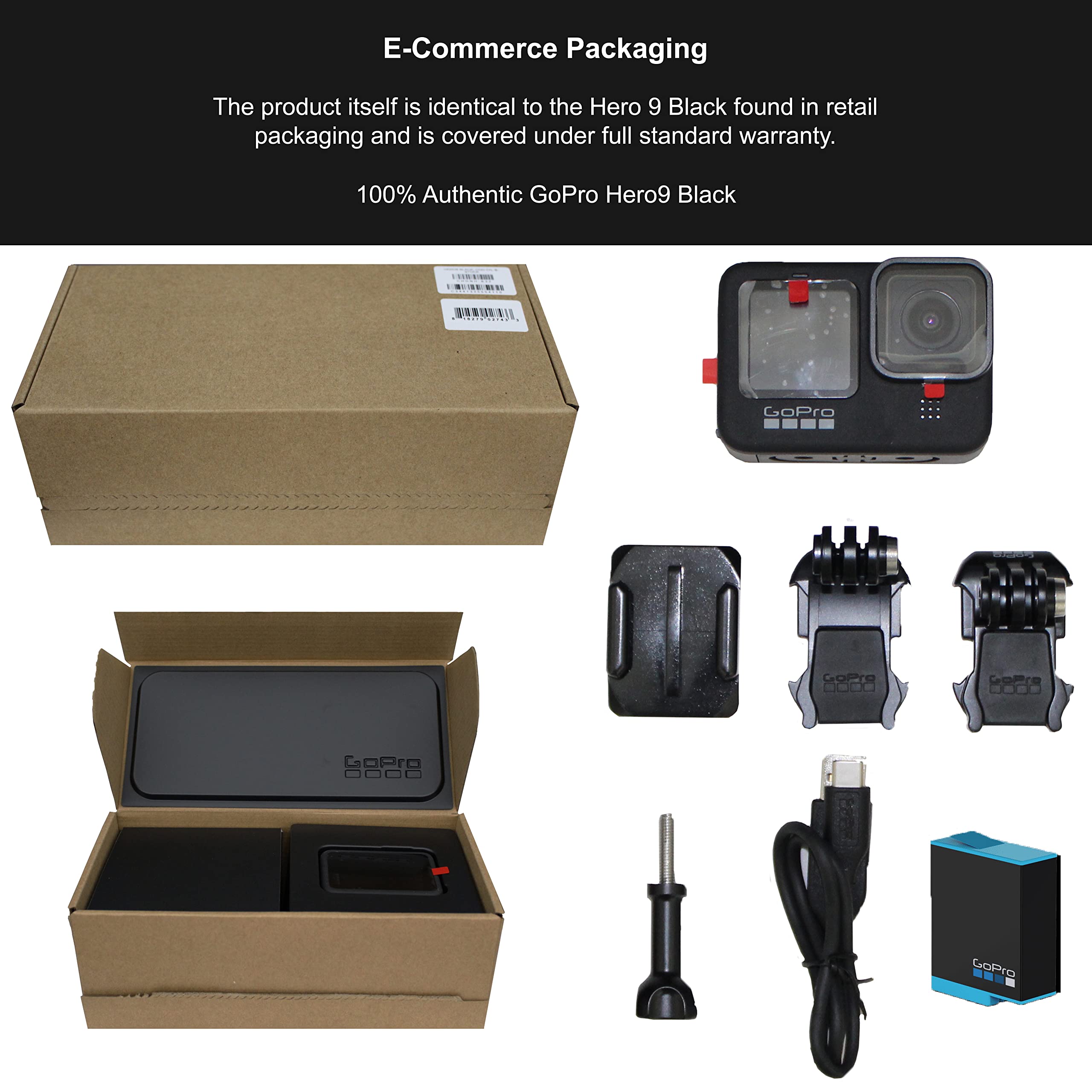 GoPro HERO9 Black - E-Commerce Packaging - Waterproof Action Camera with Front LCD and Touch Rear Screens, 5K Ultra HD Video, 20MP Photos, 1080p Live Streaming, Webcam, Stabilization (Renewed)