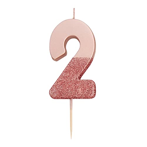 Talking Tables Rose Gold Glitter Number 2 Candle Premium Quality Cake Topper Decoration Pretty, Sparkly for Kids, Adults, 21st Birthday Party, Anniversary, Milestone