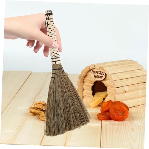 Healeved 2 Pcs Hand-Knitted Small Broom Small Cage Broom Hamster Broom Hamster Mini Broom Pet Cage Cleaning Household Brooms Cage Cleaning Tool Sweep Cleaning Brush Floor Sweeper Miscanthus
