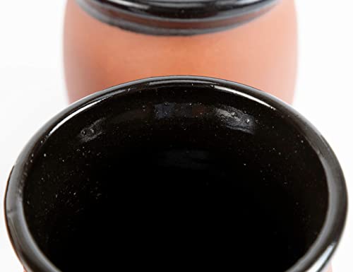 Handmade con Amor – Set of 2, 20 oz Artisan Handmade Authentic Mexican Clay Cantaritos, Glazed Rim and Interior, Black