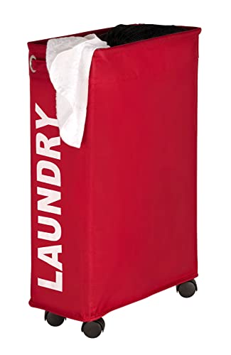 Red Laundry Basket Corno - thin Laundry Hamper with wheels - small space laundry bin - narrow hamper, laundry collector, laundry basket with wheels