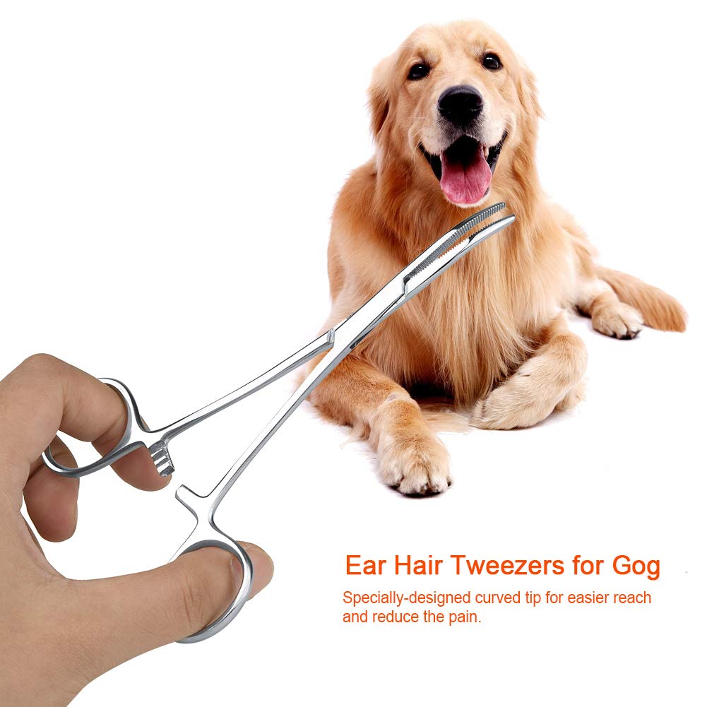 Lwuey Hemostat Forceps, Stainless Steel Pet Dog Grooming Ear Cleaning Clamp Pets Cat Ears Hairs Tweezers with Curved Tip Antislip Locking Forceps Remover Tools Supplies Trimmer Accessories(Large)