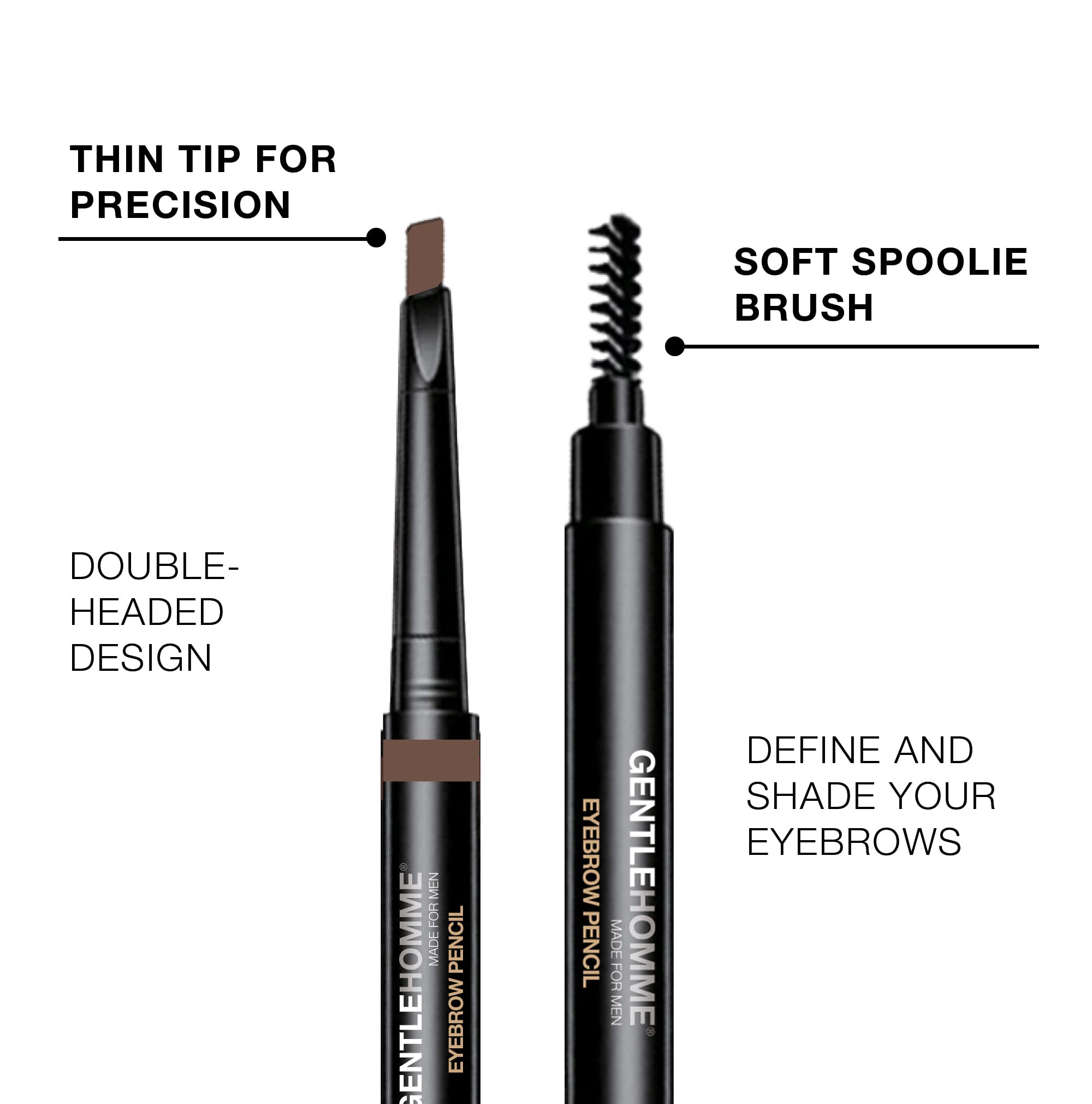 Gentlehomme Mens Eyebrow Pencil Light Brown, Easily Shape Define Fill Eyebrows and Beard, 2 in 1 brush and ultra-thin pencil, Waterproof Smudge Proof Sweatproof, Durable and Long Lasting (Light Brown)