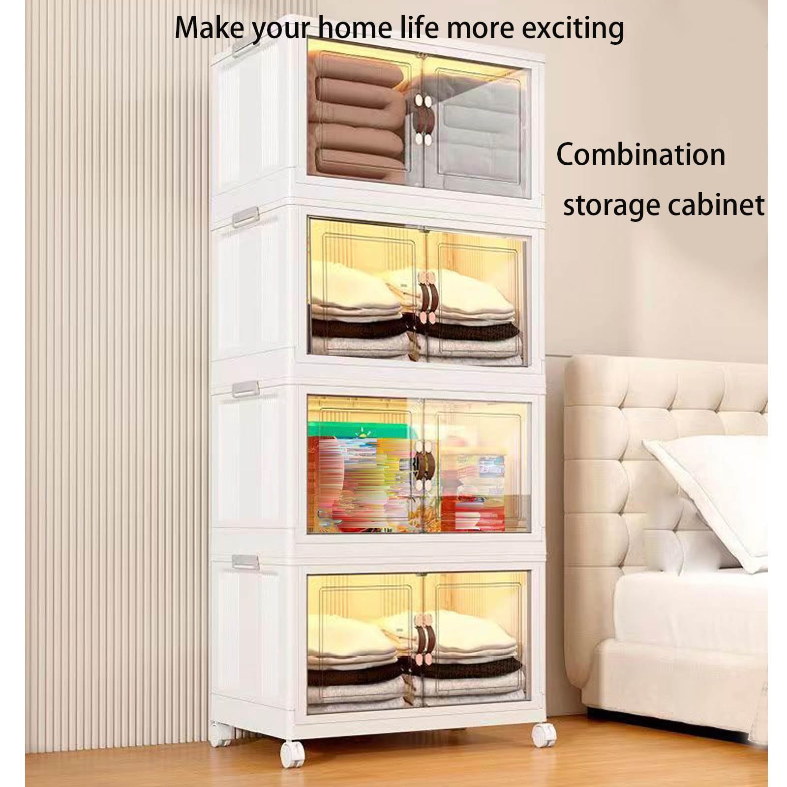 KiDaYuan 57 Gallons Storage Bins with Lids - Folding Storage box with Doors and Wheels, Collapsible Plastic Storage Bins for Closets, Stackable Storage Organizer (Large-3Tier)