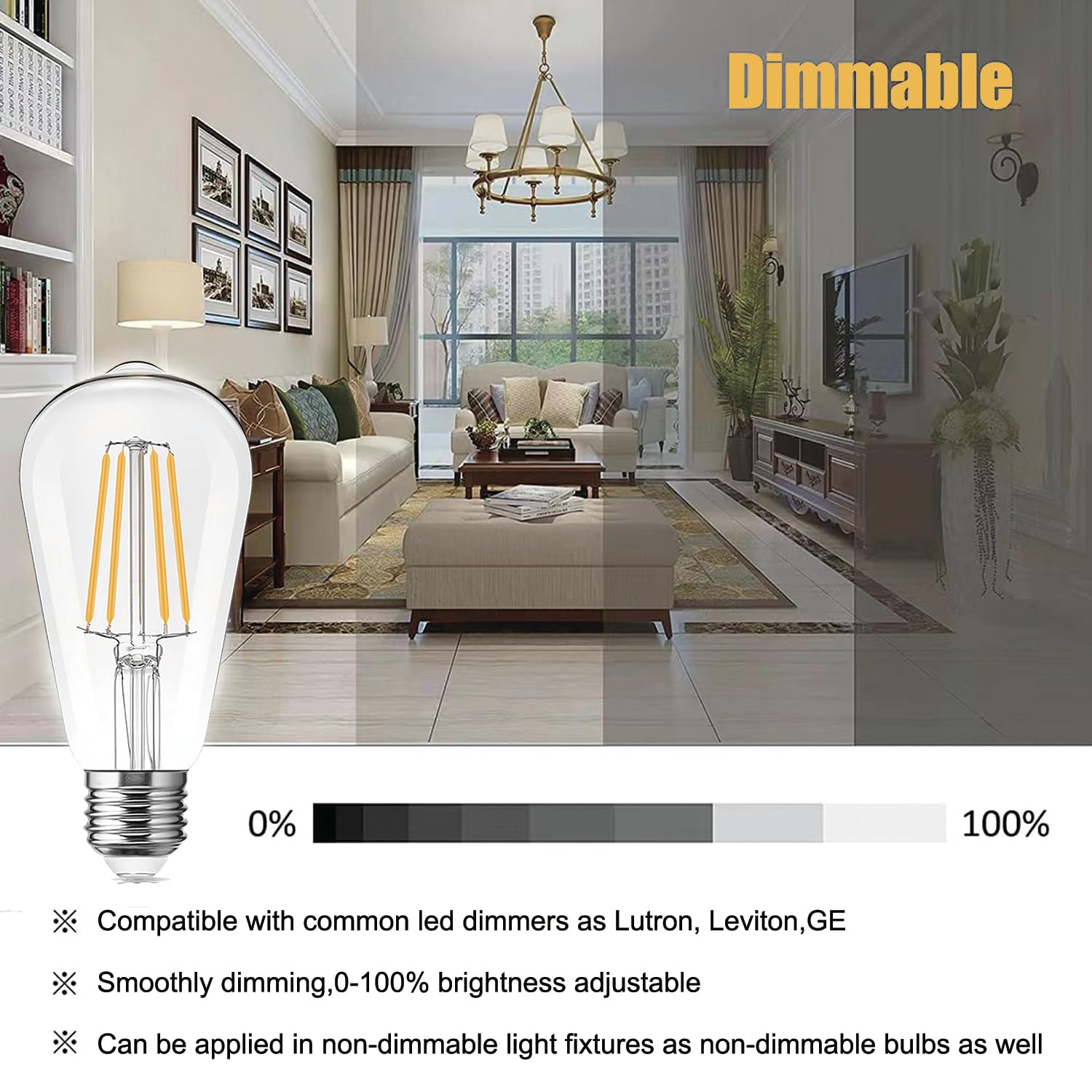LED Light Bulbs Edison dimmable Bulbs Warm White 2700K Light Bulbs,E26 Base Energy Saving Equivalent 60W Incandescent watt,Antique Glass Style for Home, Bedroom. (2700k Warm White, 4-Pack)