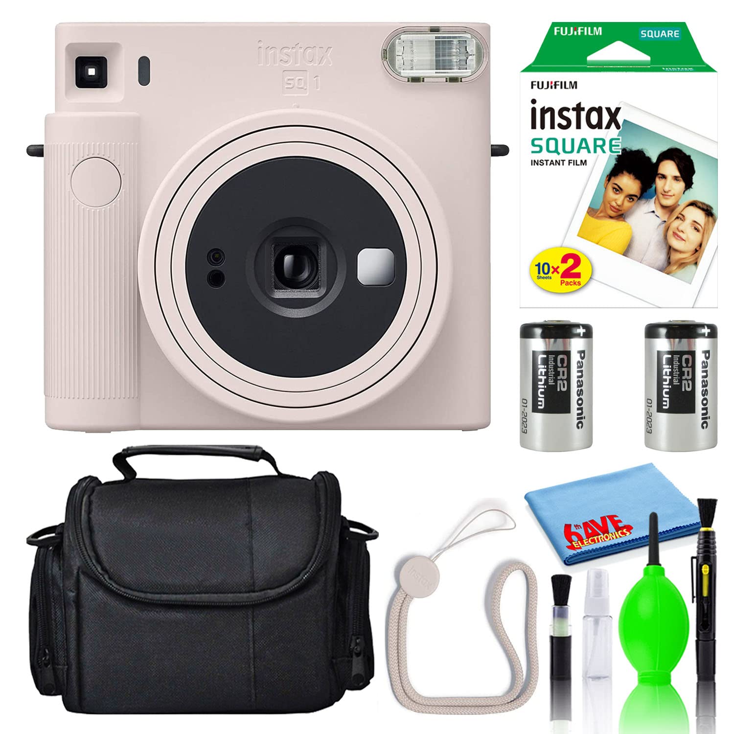 Fujifilm Instax Square SQ1 Instant Film Camera (Chalk White) Bundle with Fujifilm Instax Square Film Pack (White, 20 Shoots) + Carrying Bag + Camera Cleaning Kit + More