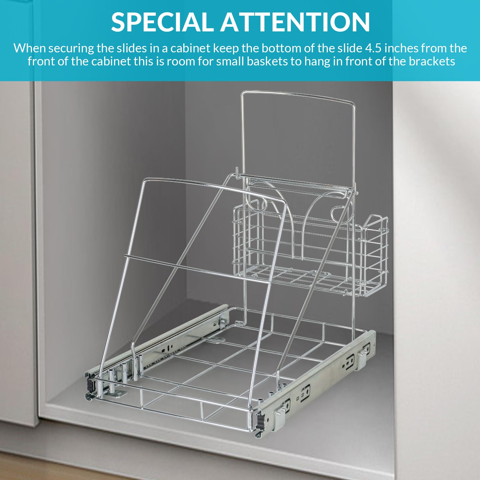 MUMUKE Pull Out Trash Can Under Cabinet Slider Shelf with Removable Front Basket for Kitchen Under Sink Trash Can Fit for Most 7-11 Gallon Garbage (Waste Bin Not Included)