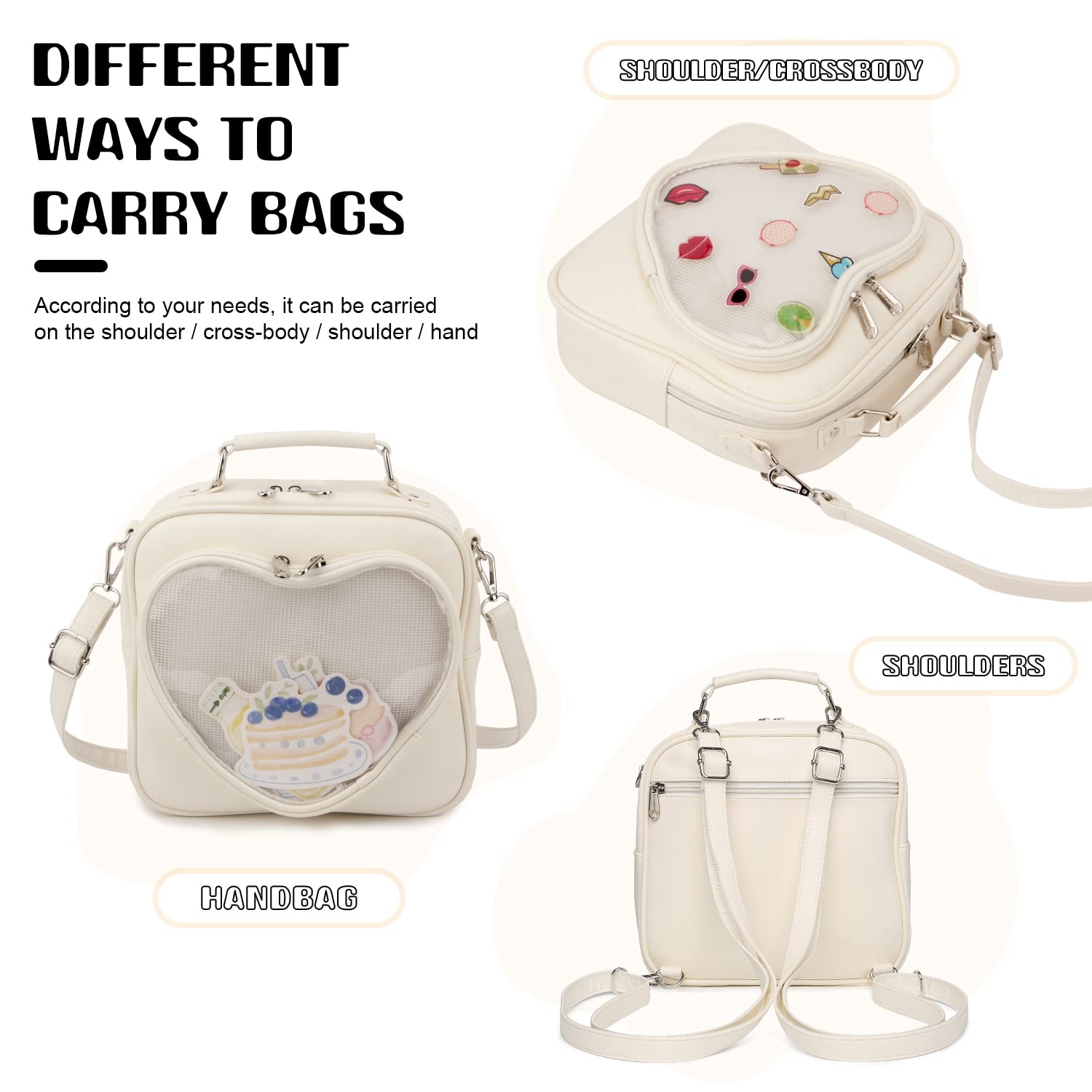 FUKZTE Crossbody Bag for Women Backpack Fashion Rucksack Ladies Shoulder Bag Casual Daypack,White